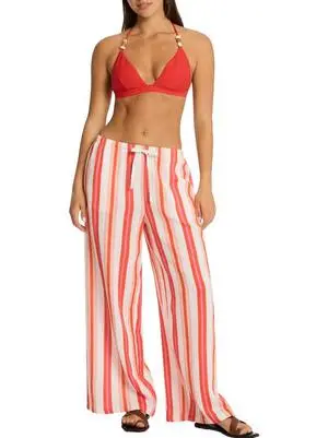 SEA LEVEL Cotton Cover-up Pants - Coral