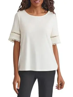 Jones New York Lace Cutout Trim Top - Jones White