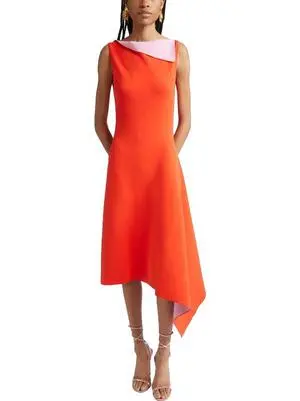 Oscar De La Renta Draped Double Face Jersey Dress - Lily/ Carnelian