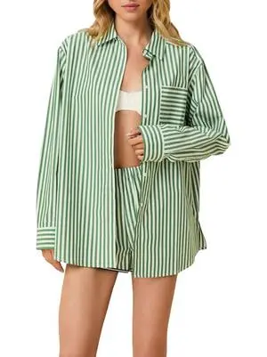 Solid & Striped The Avril Stripe Cotton Button-up Shirt - Tennis Green
