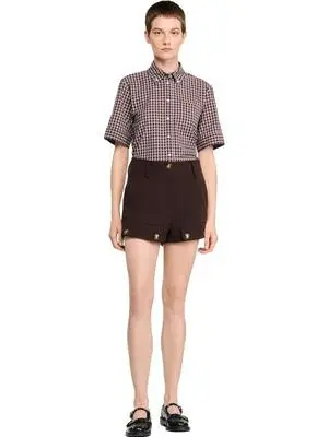 Sandro Buttoned Carpenter High-waisted Shorts - Brown