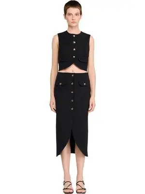Sandro Buttoned Midi Skirt - Black