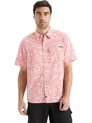 SALT LIFE Mahi Short Sleeve Button Down Performance Shirt Burnt Coral