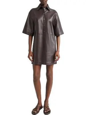 Michael Kors Lambskin Leather Shirtdress - Chocolate