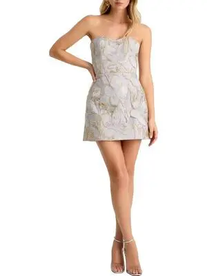 HELSI Lulu Floral Embroidered Strapless Minidress - Platinum/ Gold