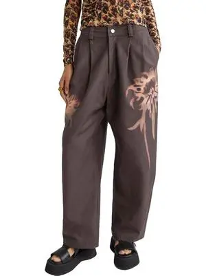 Collina Strada Catchfly Pleated Wide Leg Jeans - Earth Faded Flower