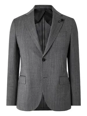 LARDINI Virgin Wool-blend Herringbone Suit Jacket - Gray