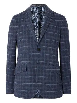 Etro Roma Slim-fit Checked Cotton-blend Blazer - Blue