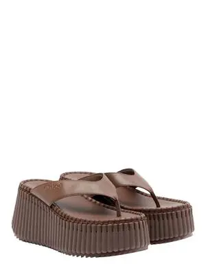 Chloé Nama Leather Platform Thong Sandals - Brown