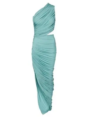 Alaïa Asymmetric Ruched Jersey Maxi Dress - Blue