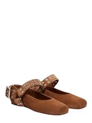 Alaïa Biker Suede Mary Jane Flats - Brown