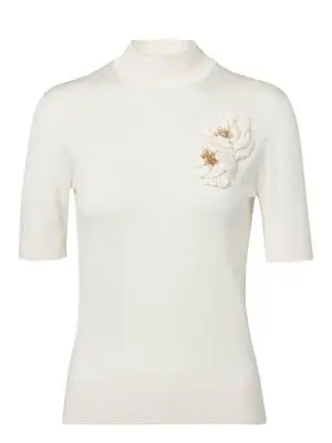 Dolce & Gabbana Embellished Turtleneck Silk Top - White