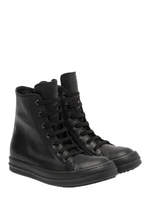 Rick Owens High-top Leather Sneakers - Black