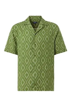 Frescobol Carioca Roberto Printed Linen Bowling Shirt - Green