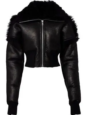 Rick Owens Flight Cropped Leather Jacket - Black