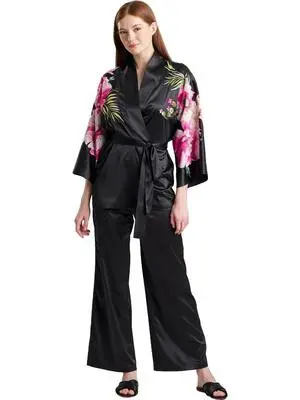 Natori Floral Applique Wrap - Black