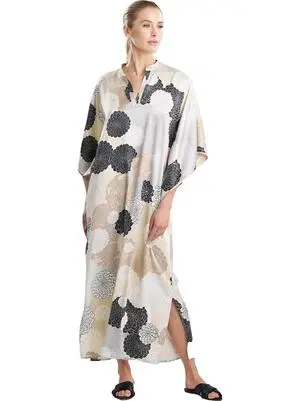 Natori Botanic Melody Satin Mandarin Caftan - Floral