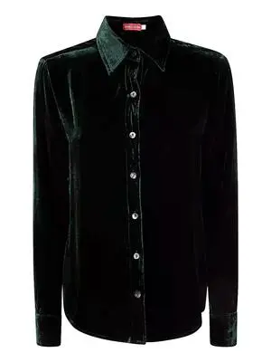 BIANCO LEVRIN Velvet Button-down Shirt - Green