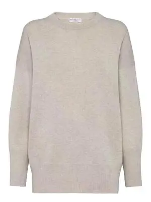 Brunello Cucinelli Cashmere Sweater With Monili Chain Detail - Neutrals