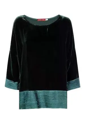 BIANCO LEVRIN Velvet Pleated-hem Top - Green