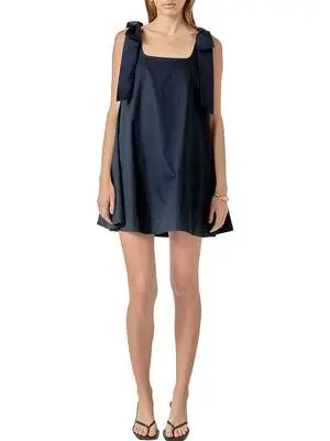 English Factory Bow Shoulder Sleeveless Cotton Minidress - Navy