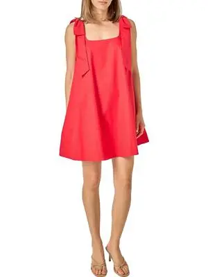 English Factory Bow Shoulder Sleeveless Cotton Minidress - Red