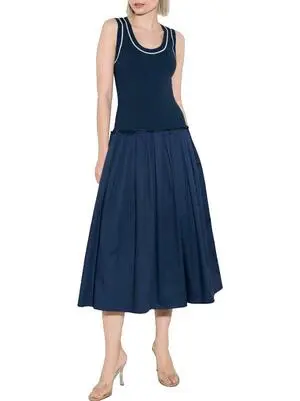 FREEMARKET Mixed Media A-line Dress - Navy/ White