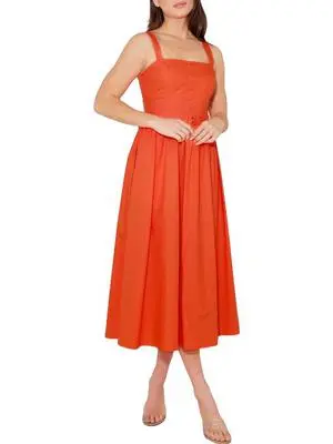 FREEMARKET Belted Cotton Midi Dress - Tomato