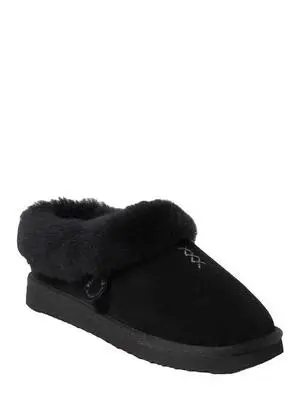 DEARFOAMS Fireside Adelaide Genuine Shearling Clog Slippers Black
