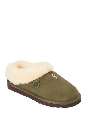 DEARFOAMS Fireside Adelaide Genuine Shearling Clog Slippers - Olive