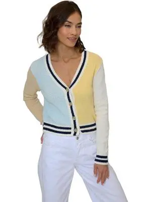 Central Park West Daphne Varsity Stripe Cardigan - Citron