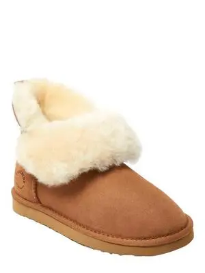 DEARFOAMS Fireside Perth Genuine Shearling Foldover Boots - Chestnut