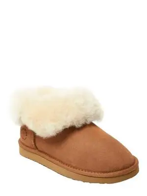 DEARFOAMS Dearfoams Perth Genuine Shearling Foldover Bootie Chestnut