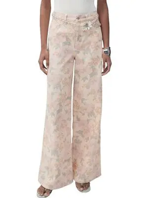MANGO Floral Print Wide Leg Jeans