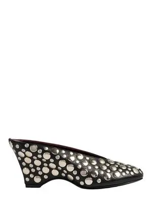 Khaite Cloak Wedge In Leather With Silver Studs - Black
