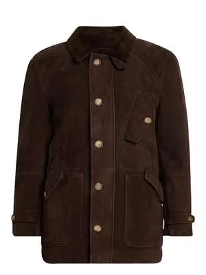 Brunello Cucinelli Shearling Lined Button-Front Parka Dark Brown