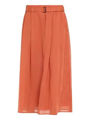 Brunello Cucinelli Belted Cotton Gauze Midi Skirt - Tangerine
