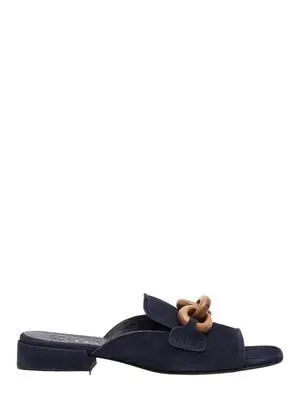 PEDRO GARCIA Enna Suede Chain Loafer Mules - Navy Plush Suede-walnut