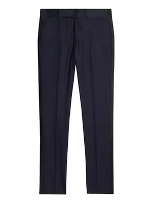 Giorgio Armani Wool Formal Pants With Satin Trim - Solid Blue Navy