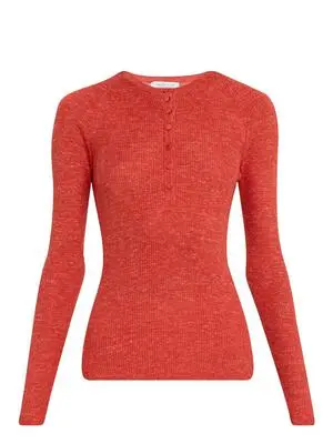 Gabriela Hearst Anges Cashmere Ribbed Henley Sweater - Antelope Orange
