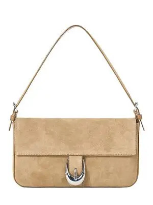 Staud Harlow Buckle Suede Shoulder Bag Dune