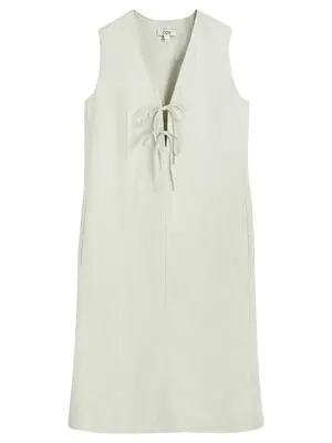 Cos Linen-Blend Tie-Front Midi Dress Green