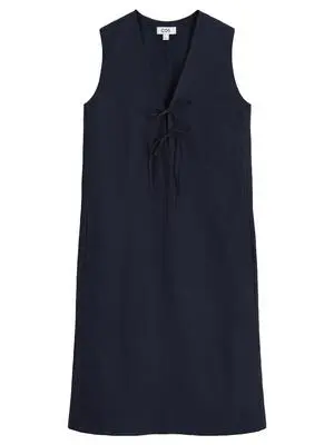 Cos Linen-blend Tie-front Midi Dress - Navy
