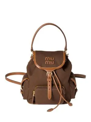 Miu Miu Canvas And Leather Backpack Cocoa Brown/brandy