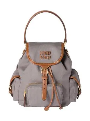 Miu Miu Canvas And Leather Backpack - Aluminum/brandy