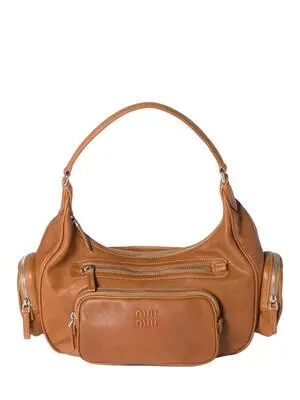 Miu Miu Pocket Nappa Leather Shoulder Bag - Caramel