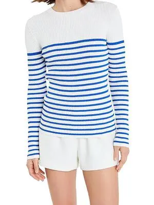 English Factory Stripe Long Sleeve Knit Top - White/blue