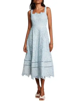 Mint Velvet Lace Full Skirt Midi Dress - Blue