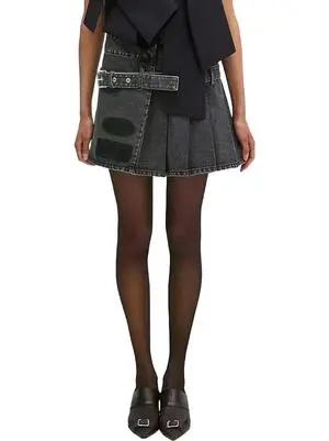 AMBUSH Pleated Belted Denim Skirt - Black