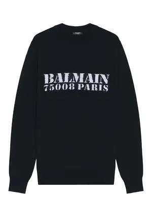 Balmain Big Stamp Graphic Sweater - Blue Marine & Blanc